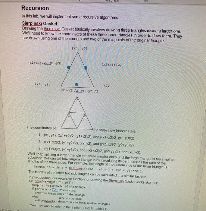 Solved Recursion In this lab, we will implement some | Chegg.com