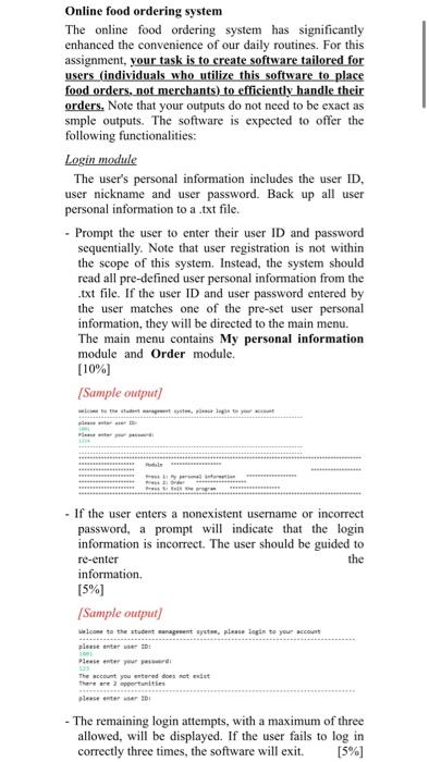Solved Online food ordering system The online food ordering | Chegg.com