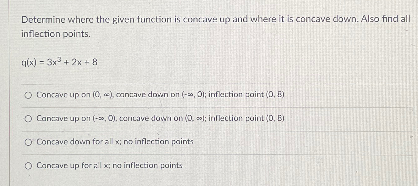 Solved Determine where the given function is concave up and | Chegg.com