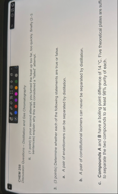 Solved CHEM 258Discussion Questions - ﻿Distillation and Gas | Chegg.com