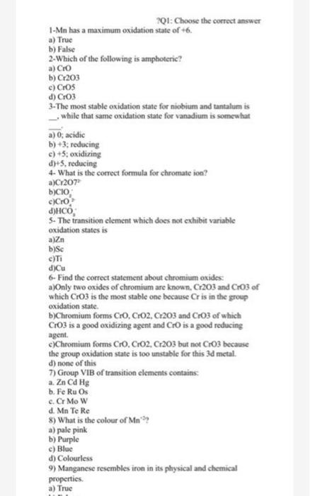 Solved 21: Choose the correct answer I-Mn has a maximum | Chegg.com