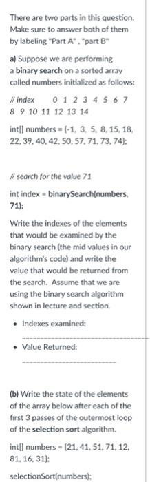 Solved There are two parts in this question. Make sure to | Chegg.com