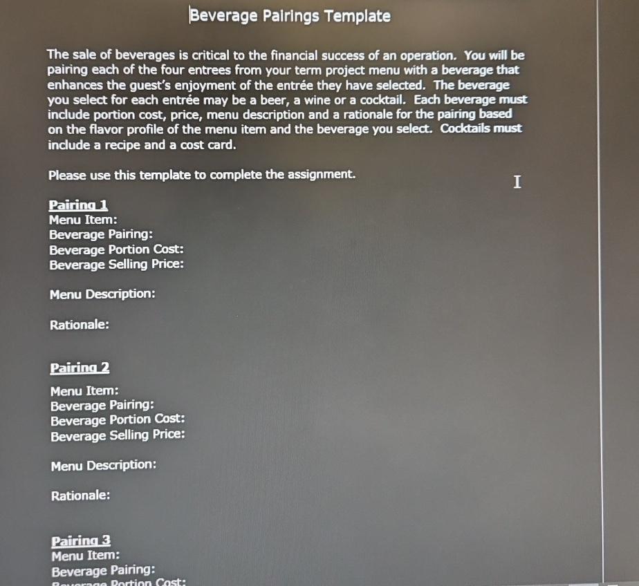 Solved Beverage Pairings TemplateThe sale of beverages is | Chegg.com