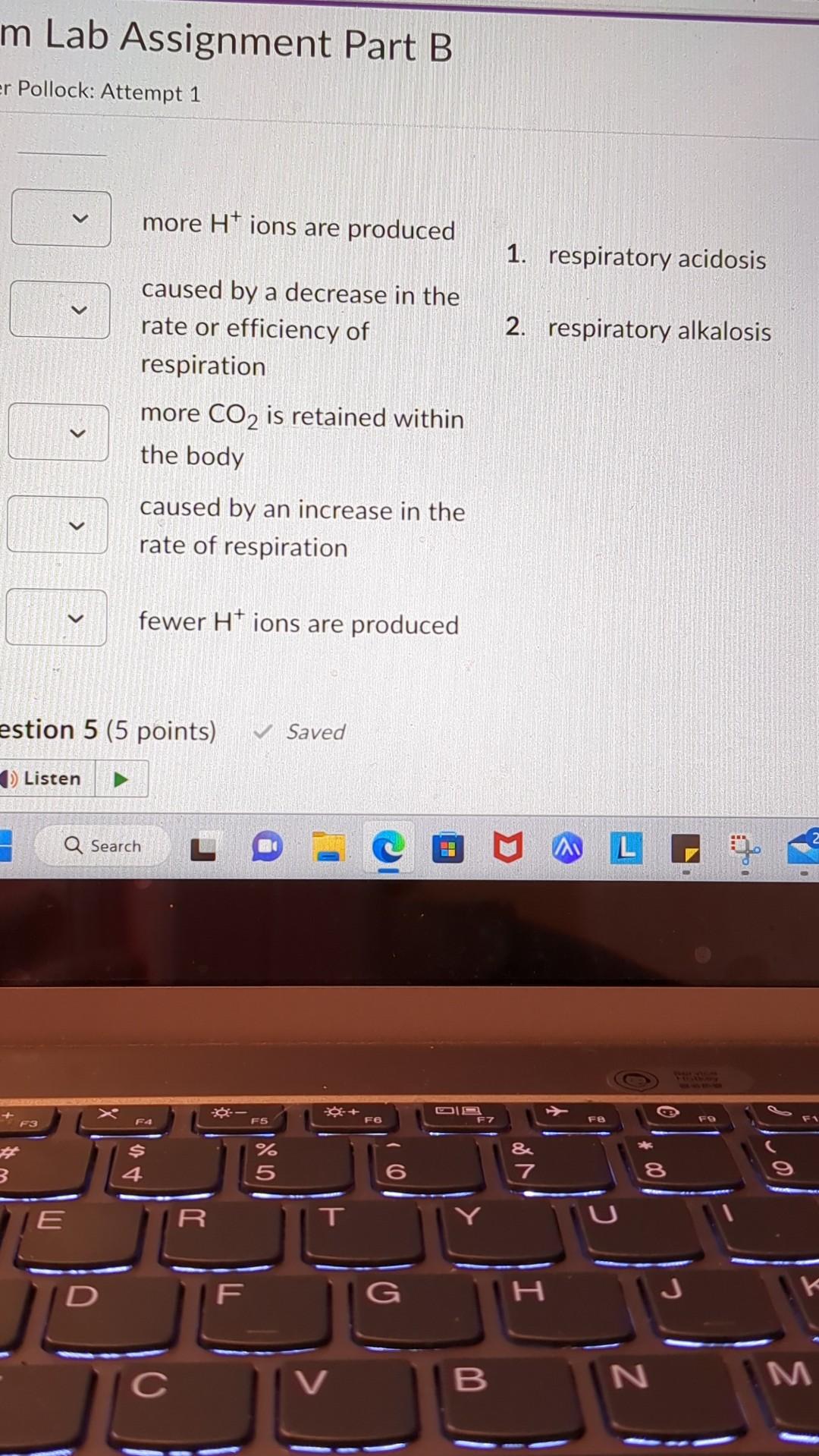 Solved Match each statement with the correct respiratory pH | Chegg.com