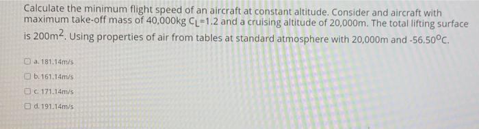 Solved Calculate the minimum flight speed of an aircraft at | Chegg.com