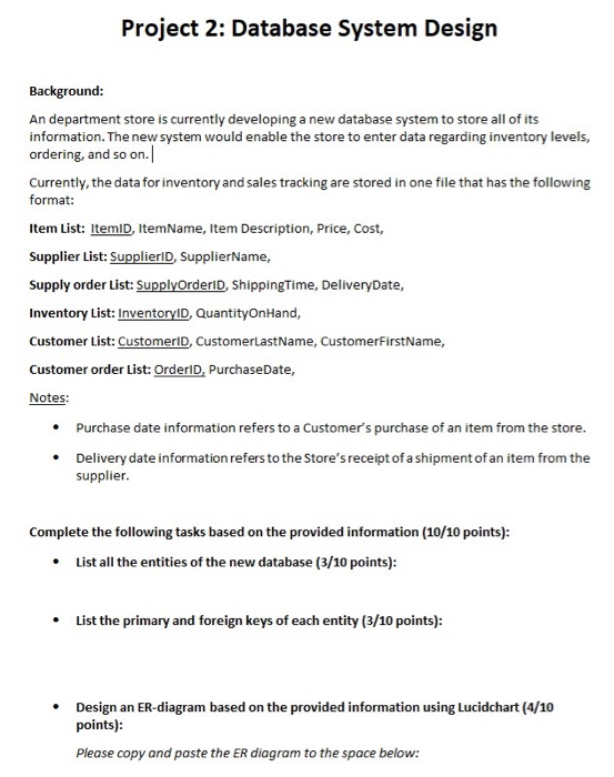 Solved Project 2: Database System DesignBackground: An | Chegg.com
