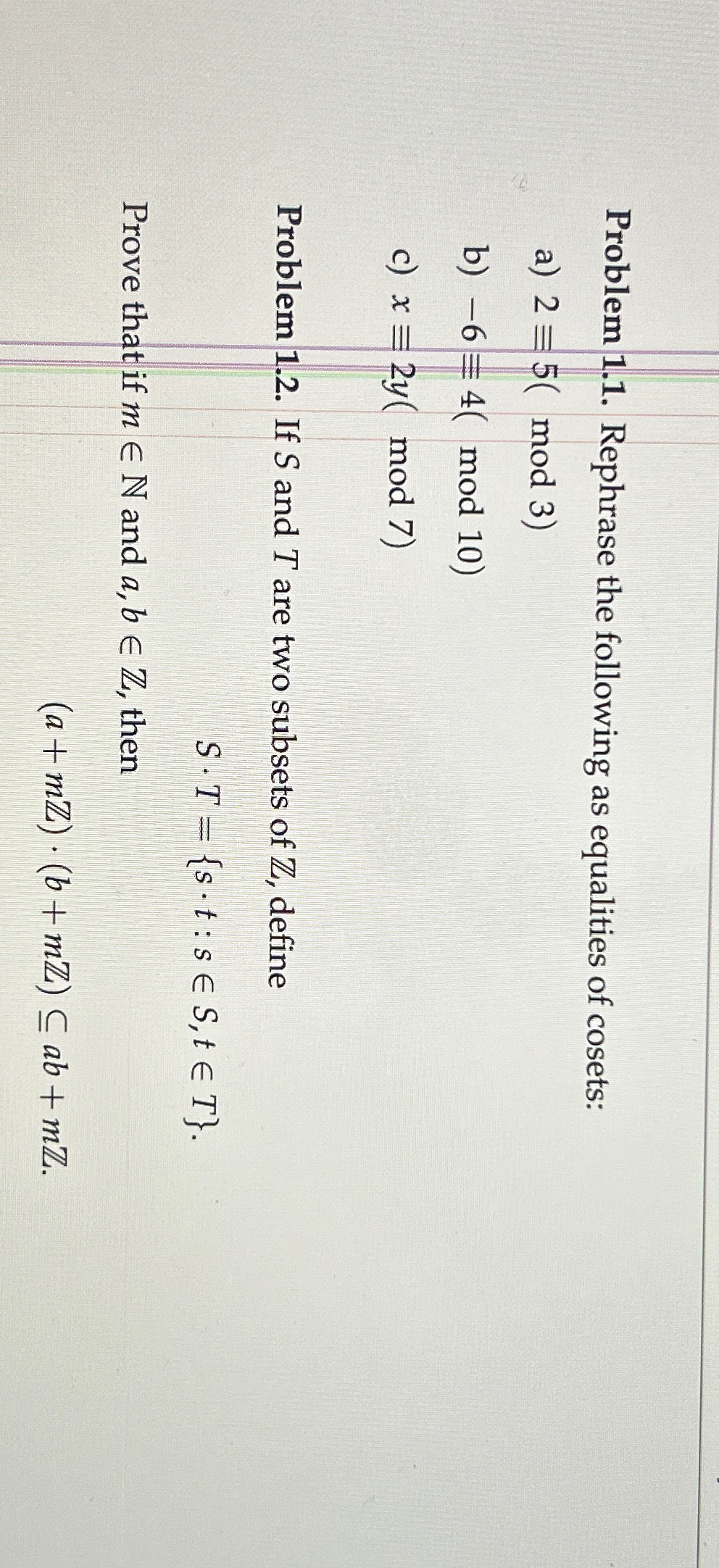 Solved Problem 1.1. ﻿Rephrase the following as equalities of | Chegg.com