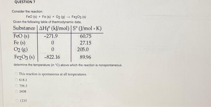 Solved Consider the reaction: FeO(s)+Fe(s)+O2( g)→Fe2O3( s) | Chegg.com