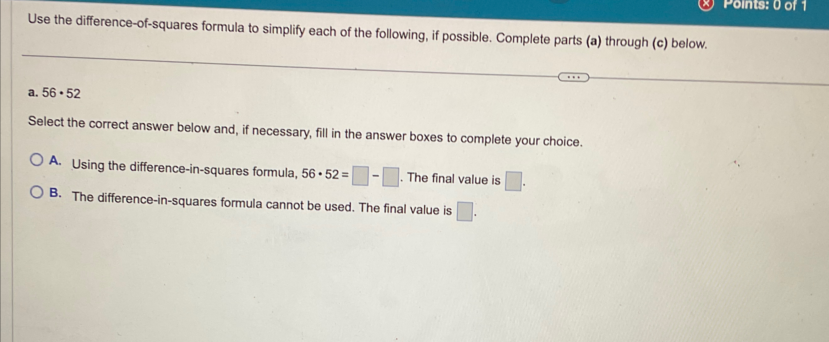 Solved Use the difference-of-squares formula to simplify | Chegg.com