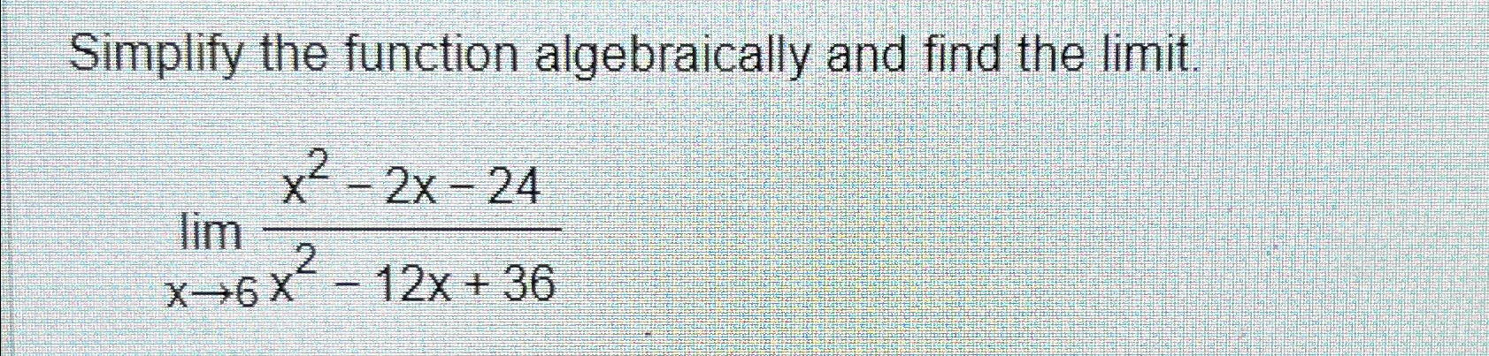 Solved Simplify the function algebraically and find the | Chegg.com