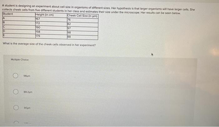 Solved A student is designing an experiment about cell size | Chegg.com