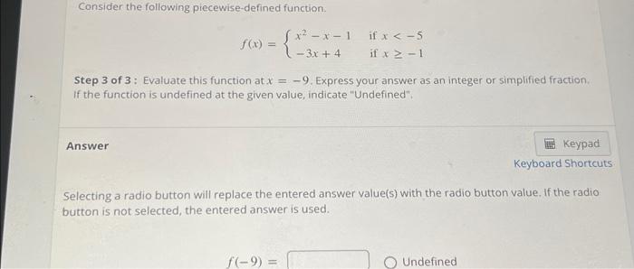 Solved Consider the following piecewise-defined function. | Chegg.com