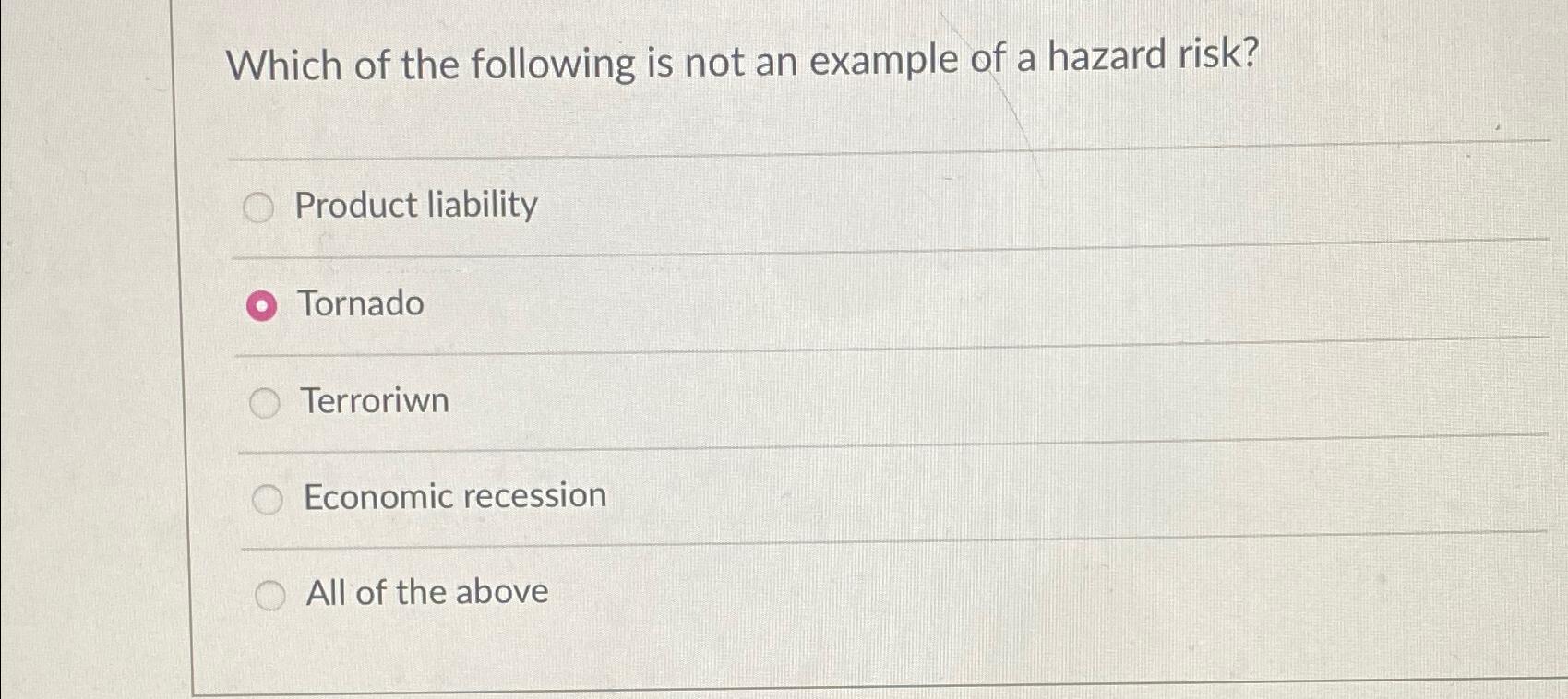 Solved Which of the following is not an example of a hazard | Chegg.com