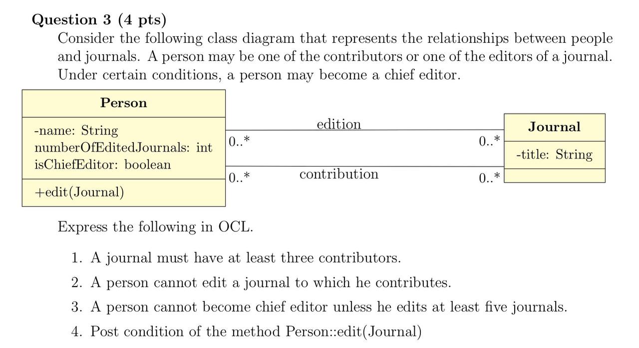 Solved Consider the following class diagram that represents | Chegg.com