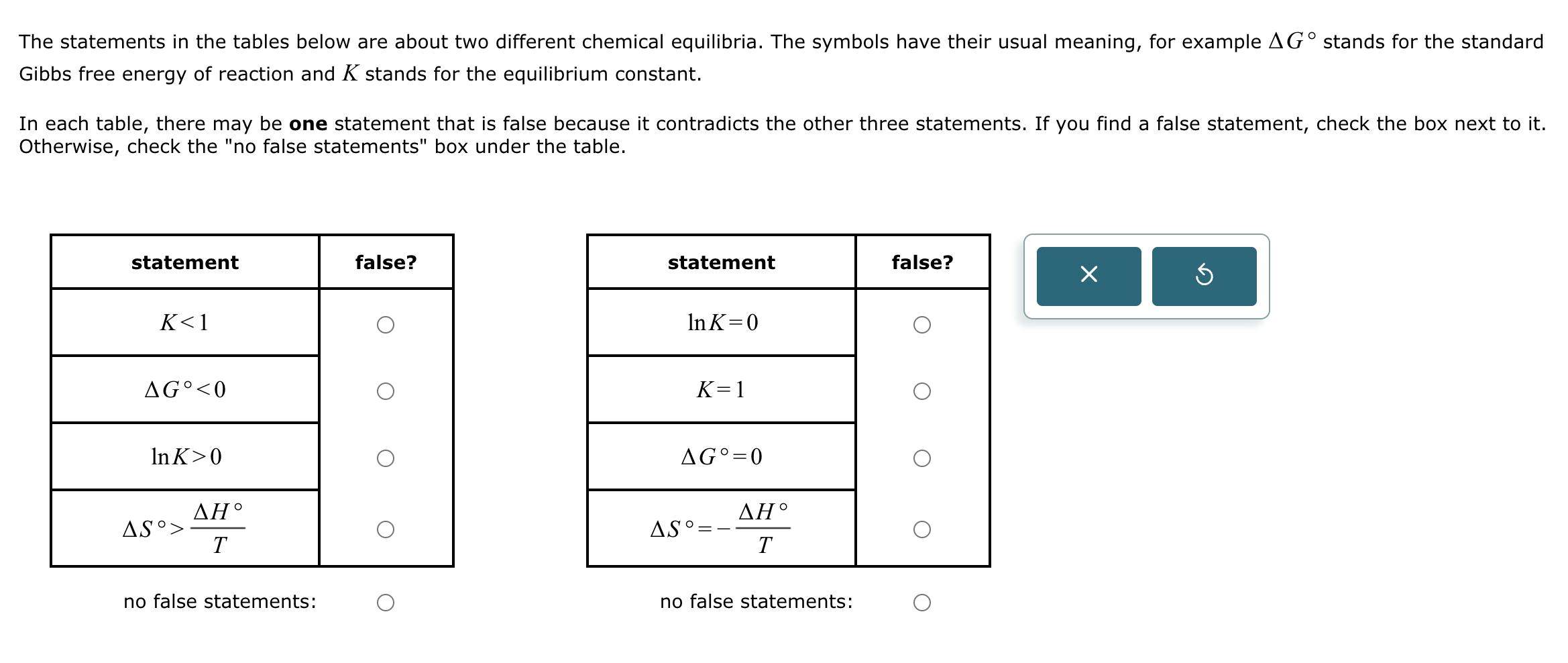 The statements in the tables below are about two | Chegg.com