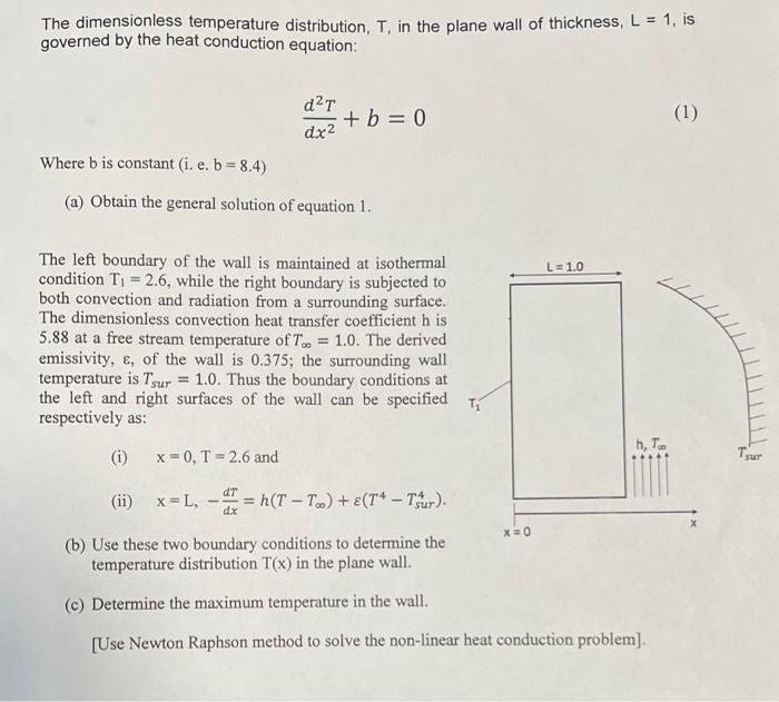 Solved The dimensionless temperature distribution, T, in the | Chegg.com