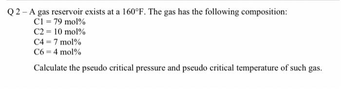 Solved Q 2 - A gas reservoir exists at a 160∘F. The gas has | Chegg.com