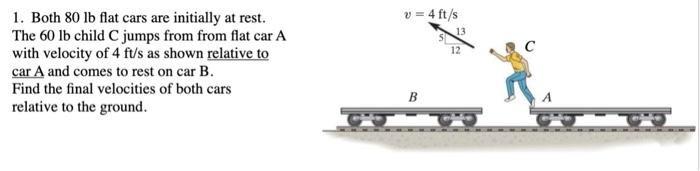 Solved 1. Both 80lb flat cars are initially at rest. The | Chegg.com