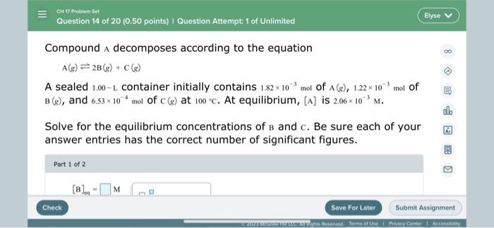 Solved Compound A decomposes according to the equation | Chegg.com