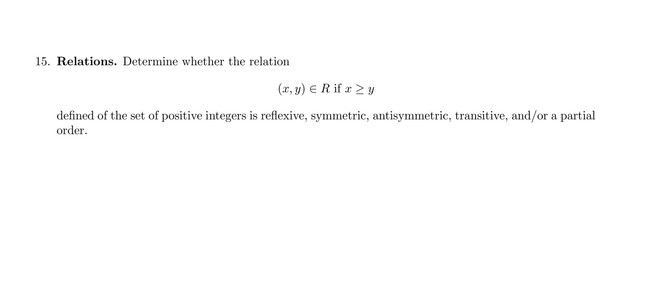 Solved Relations. Determine whether the | Chegg.com