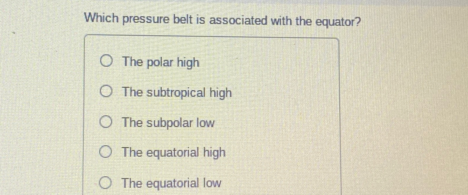 Solved Which pressure belt is associated with the | Chegg.com