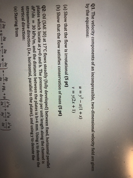 Solved Q1 The Velocity Components Of An Incompressible
