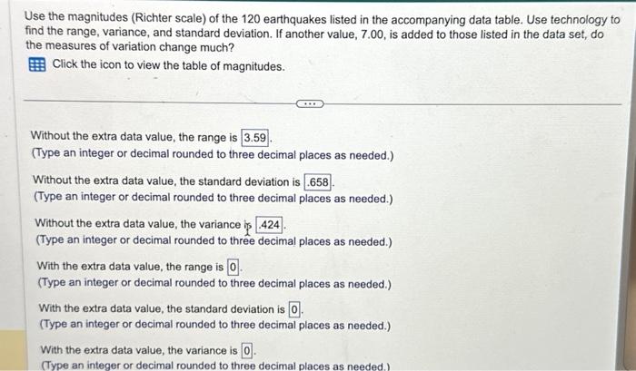 Use the magnitudes (Richter scale) of the 120 | Chegg.com