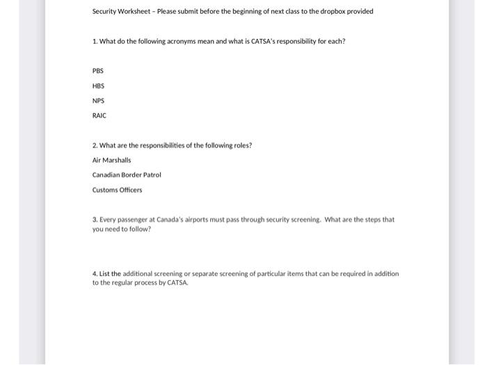 Solved Security Worksheet - Please submit before the | Chegg.com
