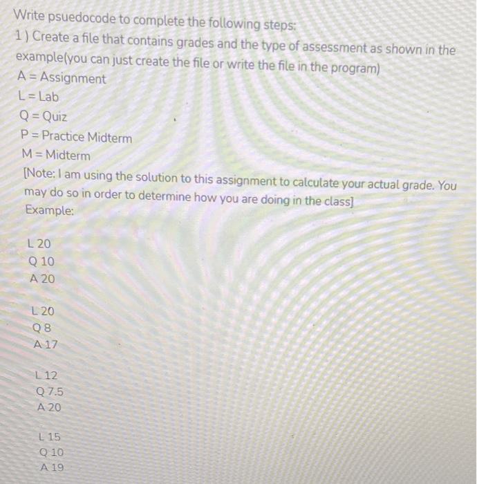 Solved Write psuedocode to complete the following steps: 1) | Chegg.com