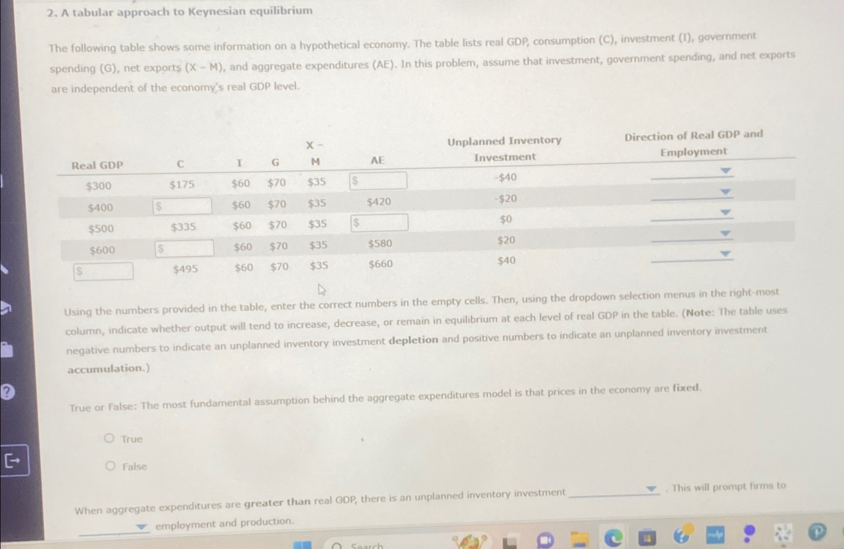 Solved A tabular approach to Keynesian equilibriumThe | Chegg.com