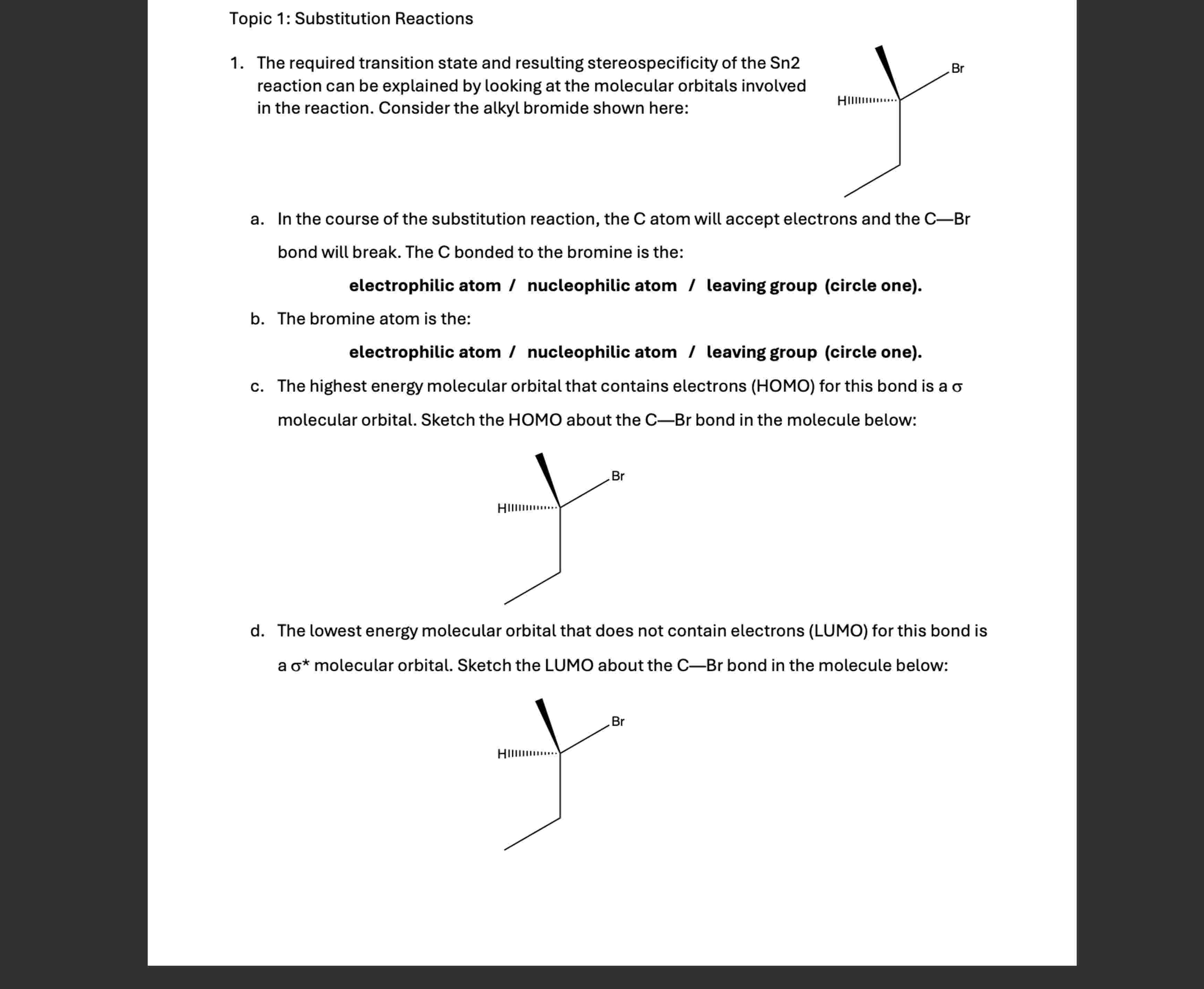 Topic 1: Substitution ReactionsThe required | Chegg.com