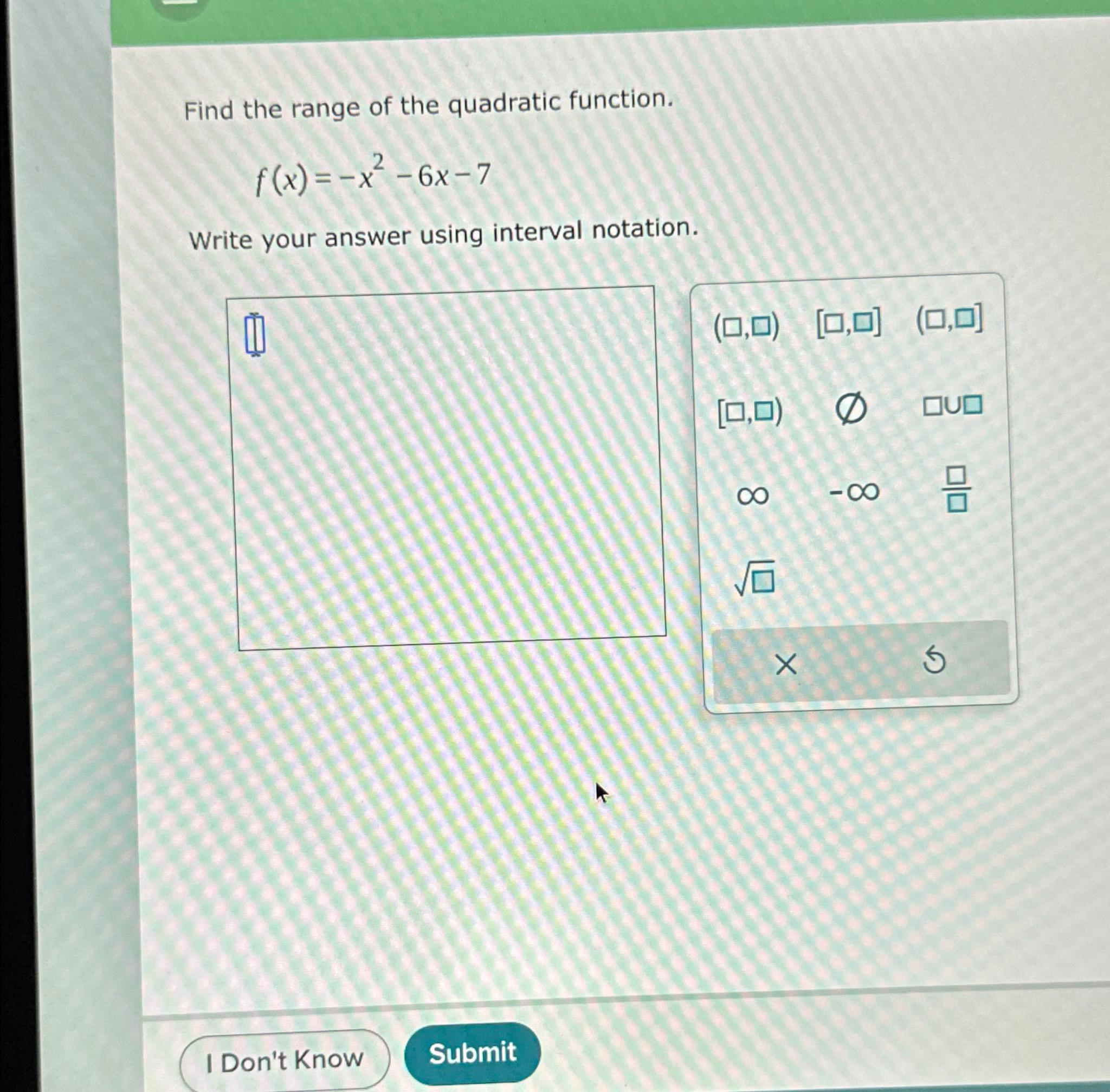 Find the range of the quadratic | Chegg.com