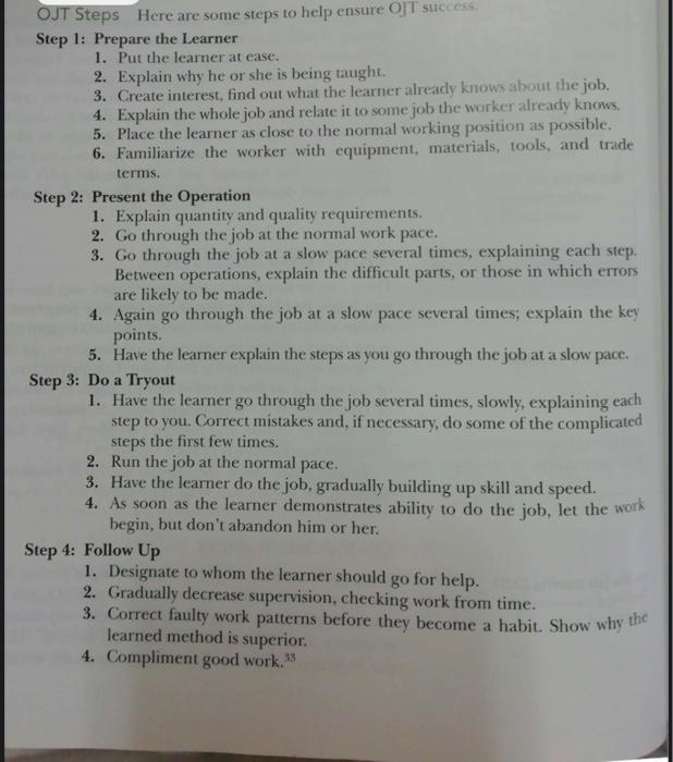 OJT Steps Here are some steps to help ensure OJT | Chegg.com