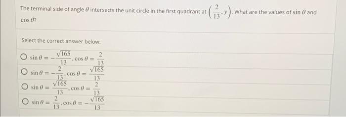 Solved The terminal side of an angle 0 intersects the unit | Chegg.com