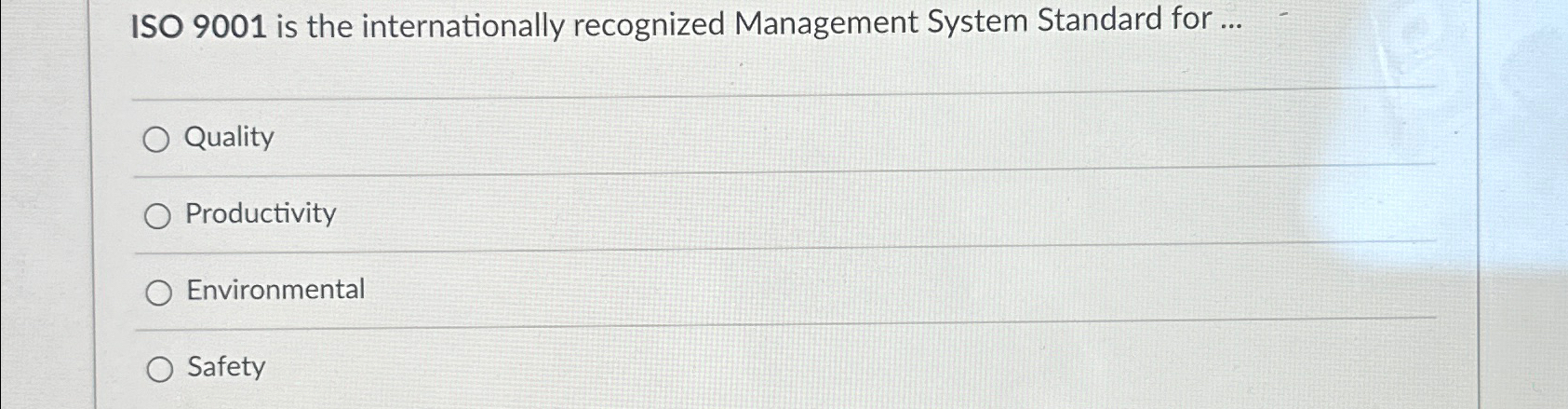 Solved ISO 9001 ﻿is the internationally recognized | Chegg.com
