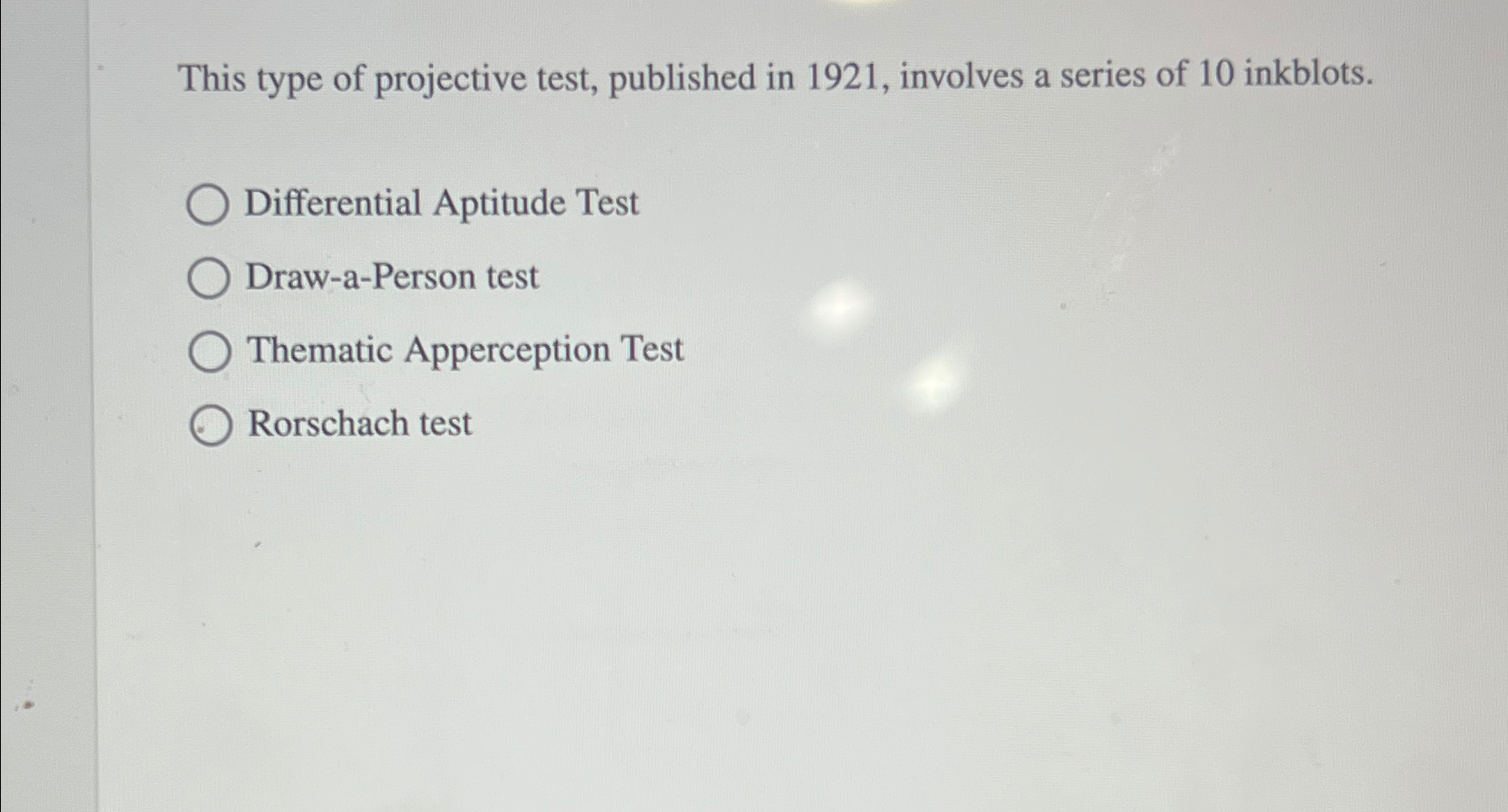 Solved This type of projective test, published in 1921 , | Chegg.com