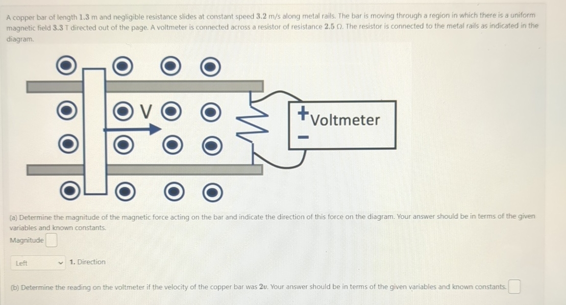 Solved A copper bar of length 1.3m ﻿and negligible | Chegg.com
