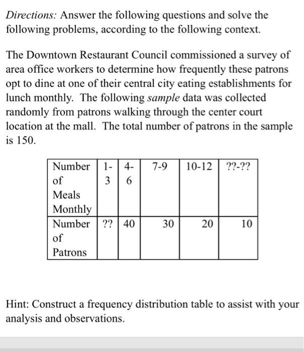 Solved Directions: Answer the following questions and solve | Chegg.com