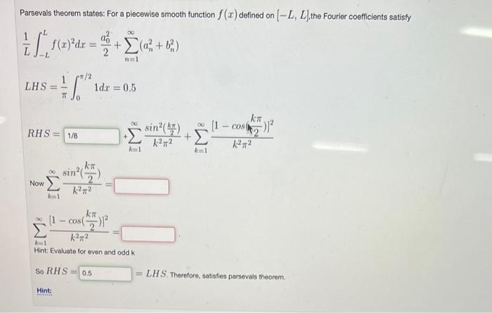 Solved Parsevals theorem states: For a piecewise smooth | Chegg.com