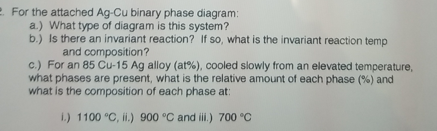 Solved For the attached Ag-Cu binary phase diagram:a.) ﻿What | Chegg.com