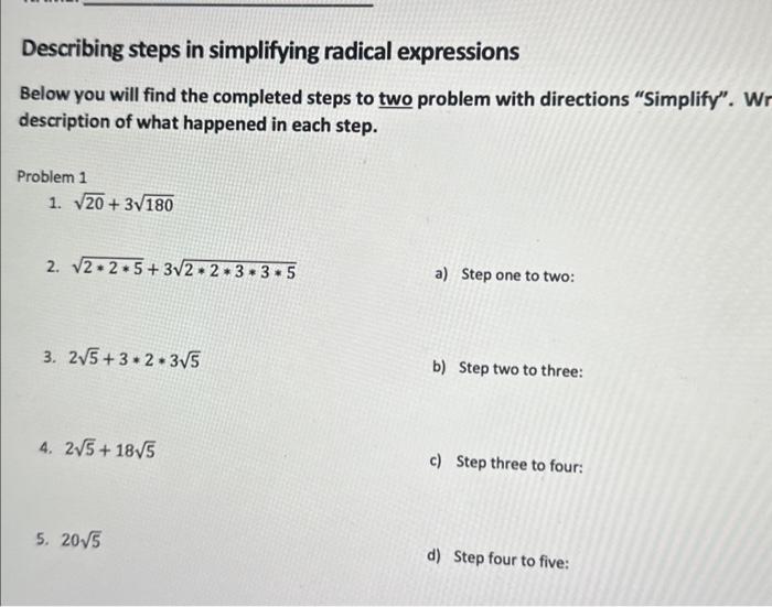 Solved Describing steps in simplifying radical expressions | Chegg.com