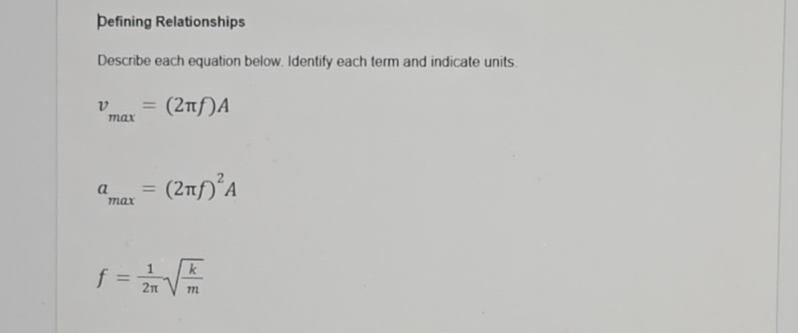 Solved Defining RelationshipsDescribe each equation below. | Chegg.com