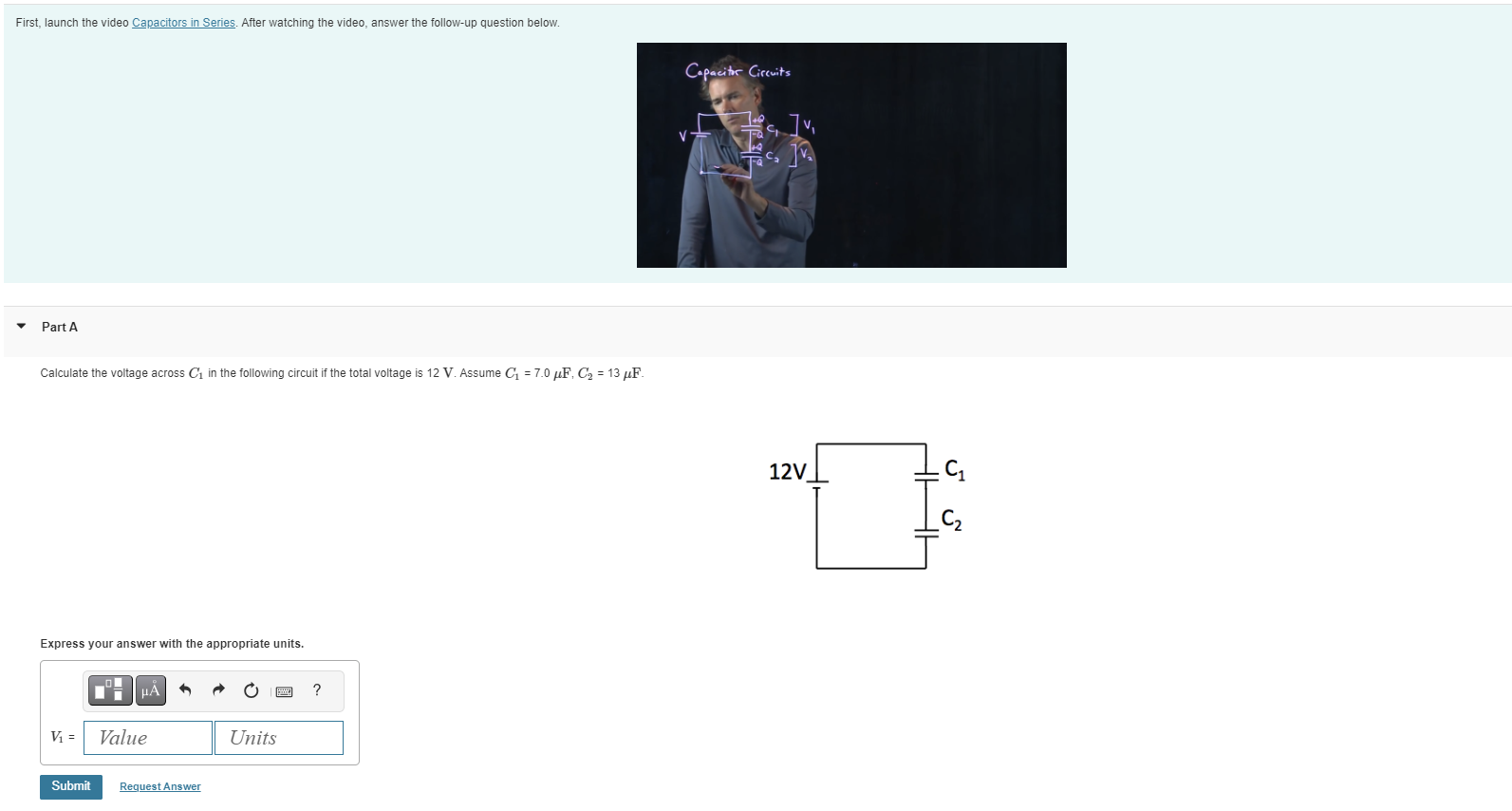 Solved Part ACalculate the voltage across C1 ﻿in the | Chegg.com