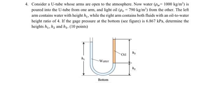 Solved 4. Consider a U-tube whose arms are open to the | Chegg.com