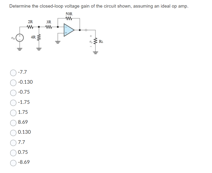 Determine the closed-loop voltage gain of the circuit | Chegg.com