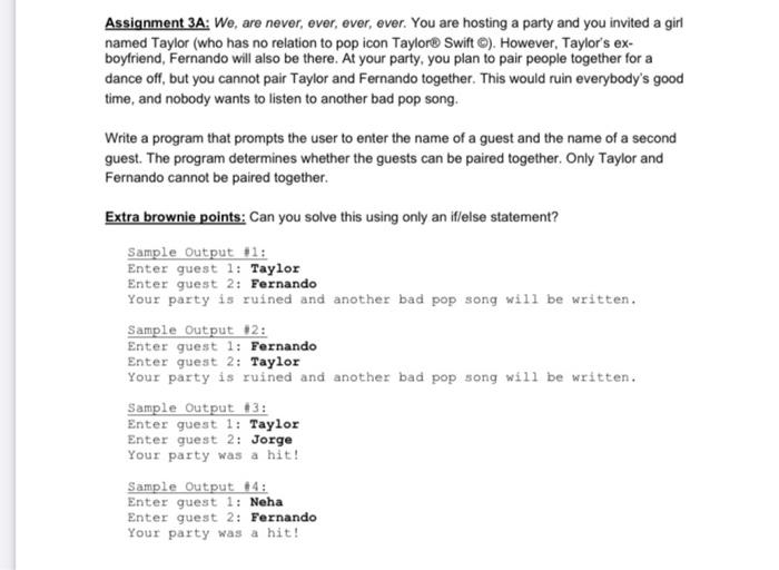Solved Assignment 3A: We are never, ever, ever, ever. You | Chegg.com
