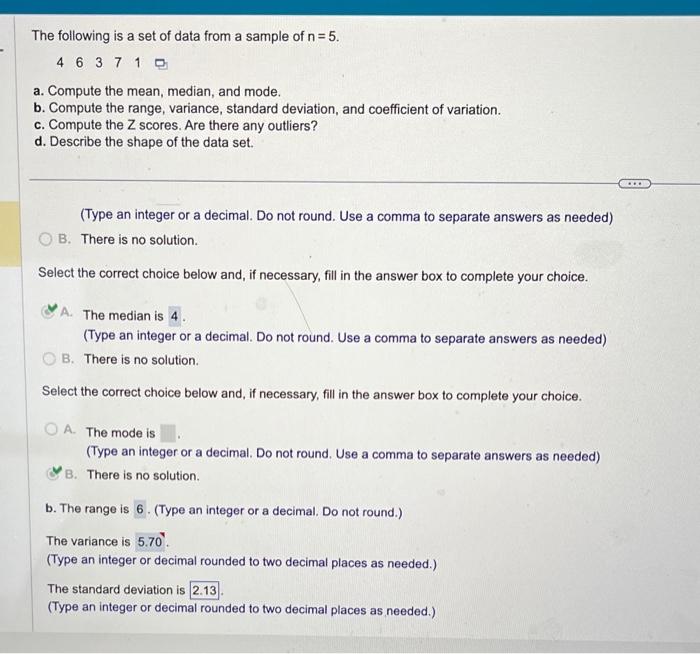 Solved The following is a set of data from a sample of n=5. | Chegg.com