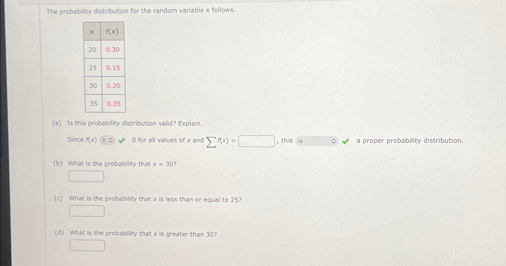 Solved The probability distribution for the random variable | Chegg.com