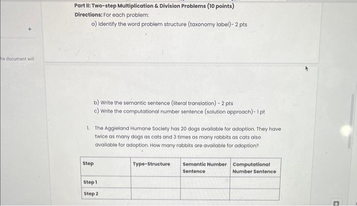 Solved Part II: Two-step Multiplication \& Division Problems | Chegg.com