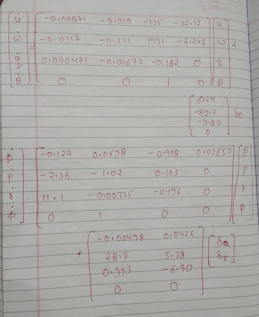Solved This Is Linearized State Space Form 6 Dof Flight